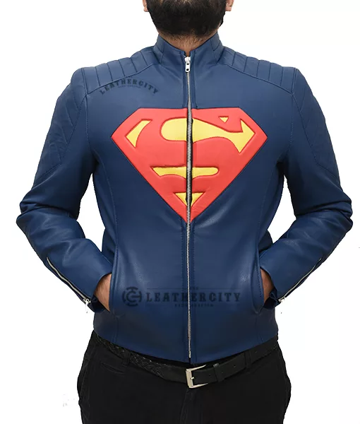 Superman Blue Leather Jacket - TLC UK