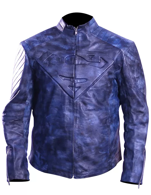 Superman Smallville Jacket in Waxed Blue Hybrid Color - TheLeatherCity