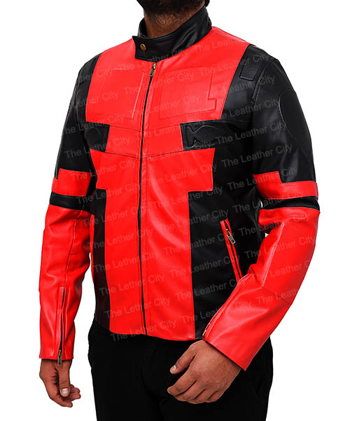 Deadpool Red And Black Leather Jacket by Ryan Reynolds