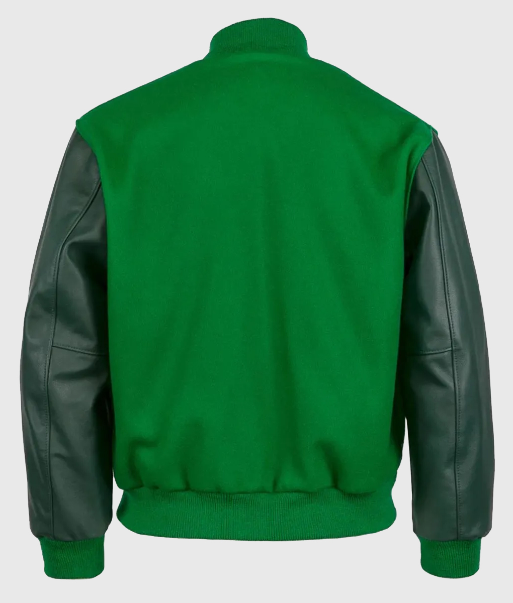 Pubg 5M Black Leather Sleeves Green Gaming Varsity Jacket