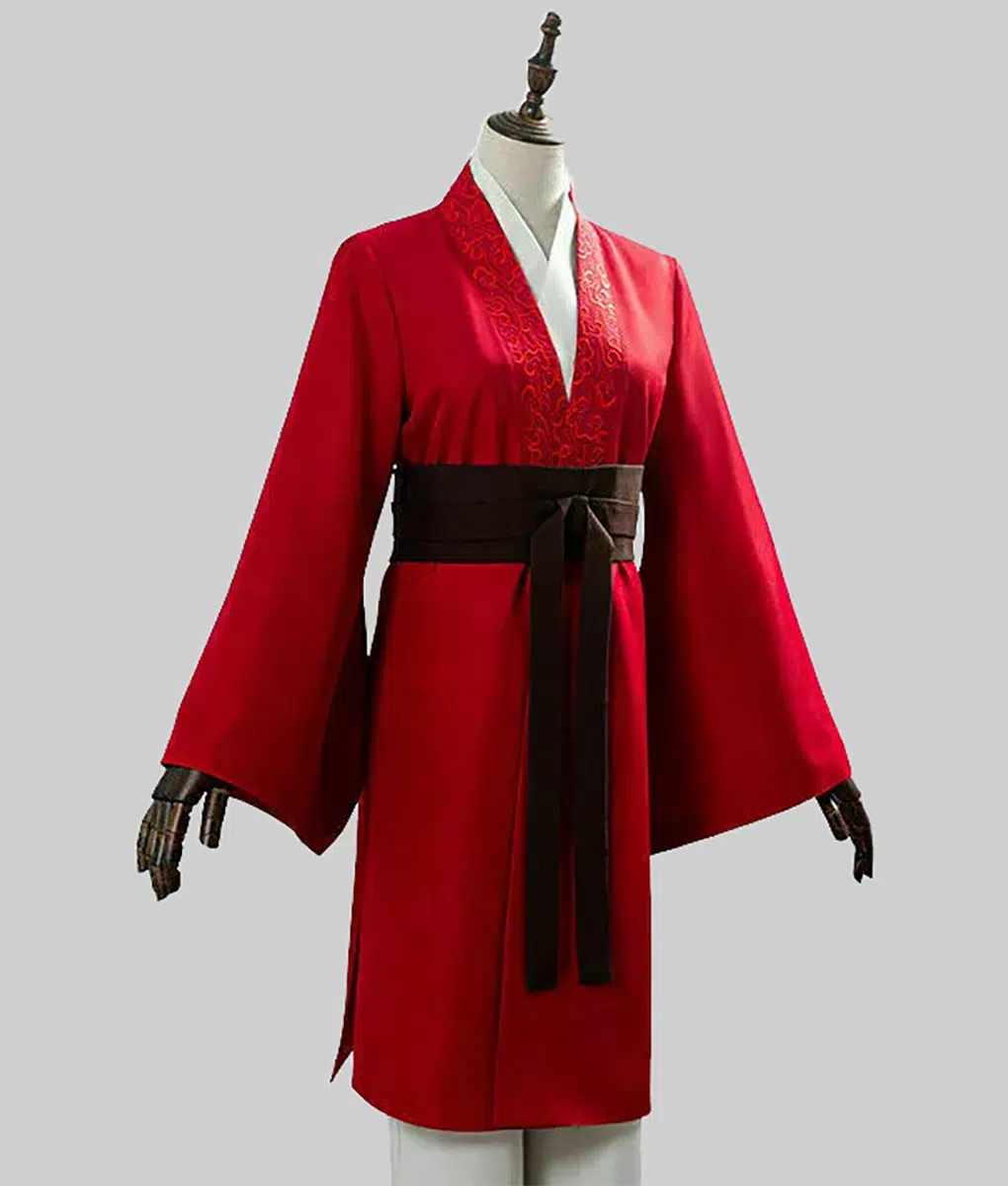 Mulan Red Embroidered Hanfu Gown Costume with Battle Armor Waisbend - TLC