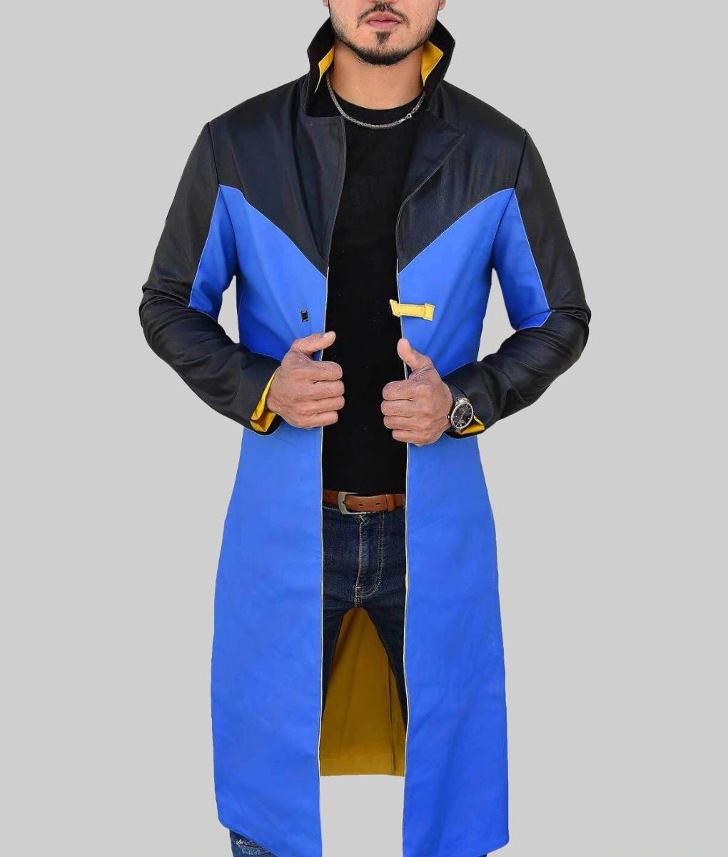 Static Shock Black And Blue Costume Trench Coat - TheLeatherCity