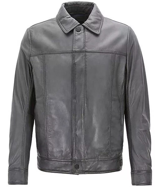 Men’s Trucker Slim Fit Grey Leather Jacket | TLC