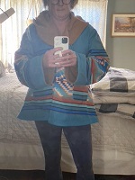 Yellowstone Beth Dutton Blue Hooded Aztec Coat - Semi-Cloak Style Coat