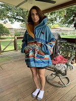 Yellowstone Beth Dutton Blue Hooded Aztec Coat - Semi-Cloak Style Coat