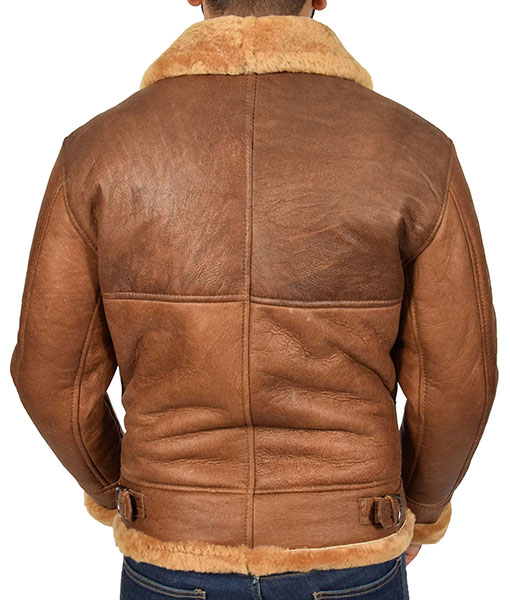 Men's Francis Tan Brown B3 Bomber Real Leather Jacket | Faux Shearling ...