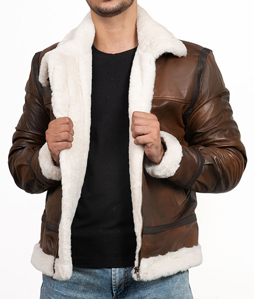 Men's Rusty Brown R.A.F B3 Bomber Jacket - Shearling Aviator Jacket