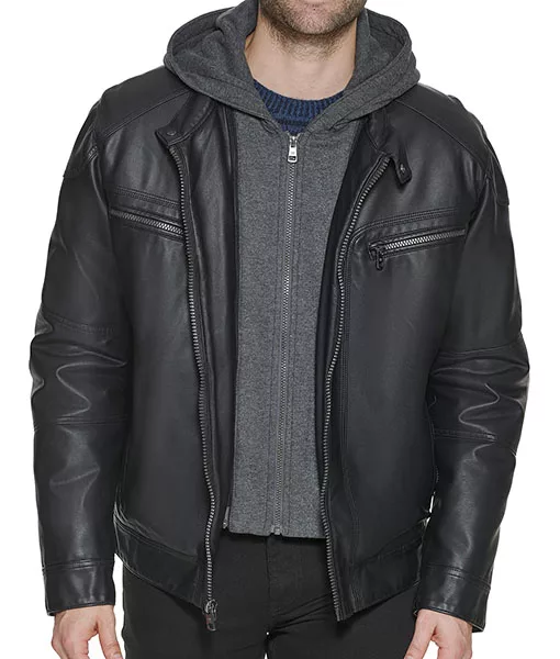Men's Maxwell Black Hooded Motorcycle Leather Jacket | TLC