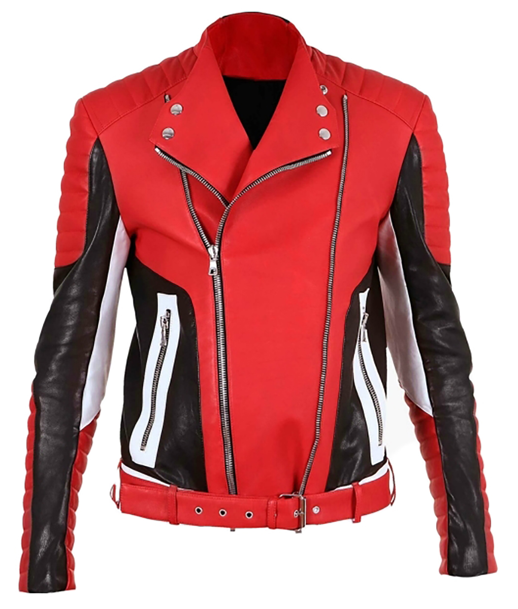 Men's Padded Red Leather Biker Jacket | TLC