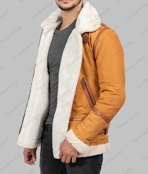 Men's Light Brown Shearling Leather Jacket | TLC