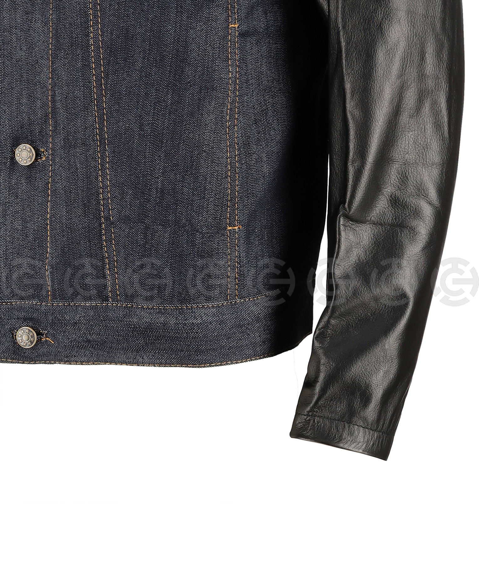Denim Jacket With Leather Sleeves For Mens