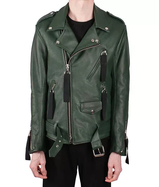 Men's Classic Green Cow Leather Double Rider Jacket | TLC
