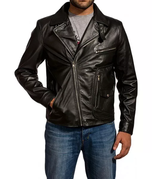 Men's Franco Black Leather Double Rider Jacket | TLC