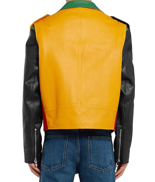 Men’s Color Block Double Rider Leather Jacket | TLC