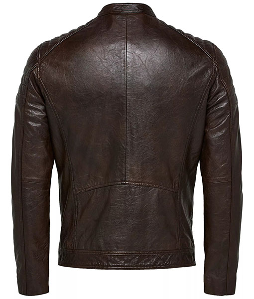 Men's Celero Quilted Shoulders Café Racer Brown Leather Jacket