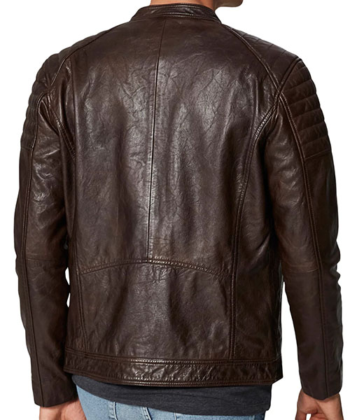 Men's Celero Quilted Shoulders Café Racer Brown Leather Jacket