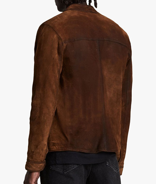 Men's Micke Mocha Brown Café Racer Suede Leather Jacket | TLC