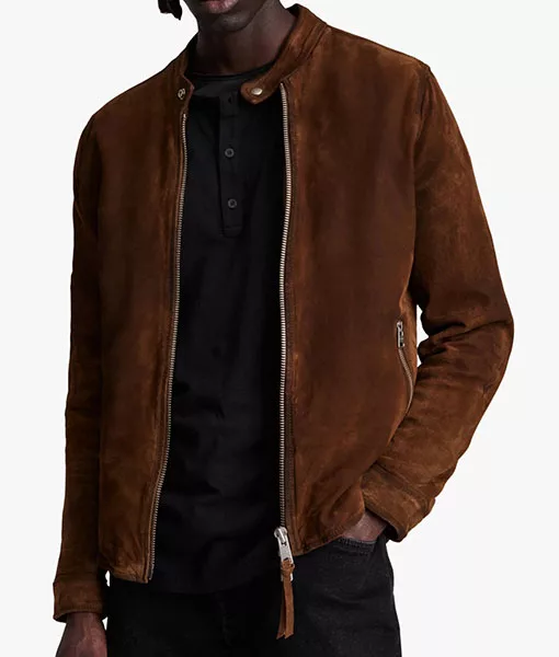 Men's Micke Mocha Brown Café Racer Suede Leather Jacket | TLC