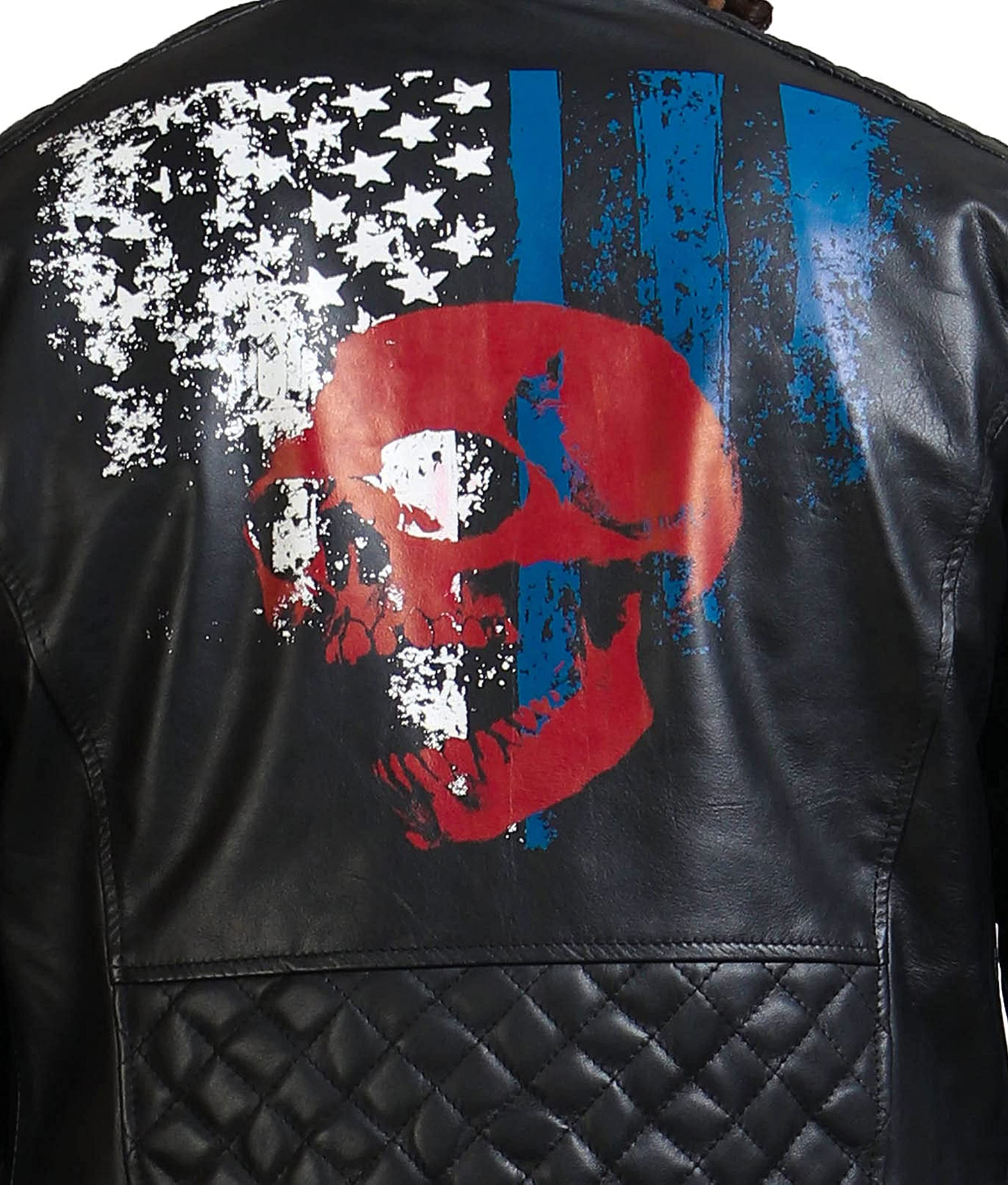 American Flag Skull Biker Leather Jacket | TLC