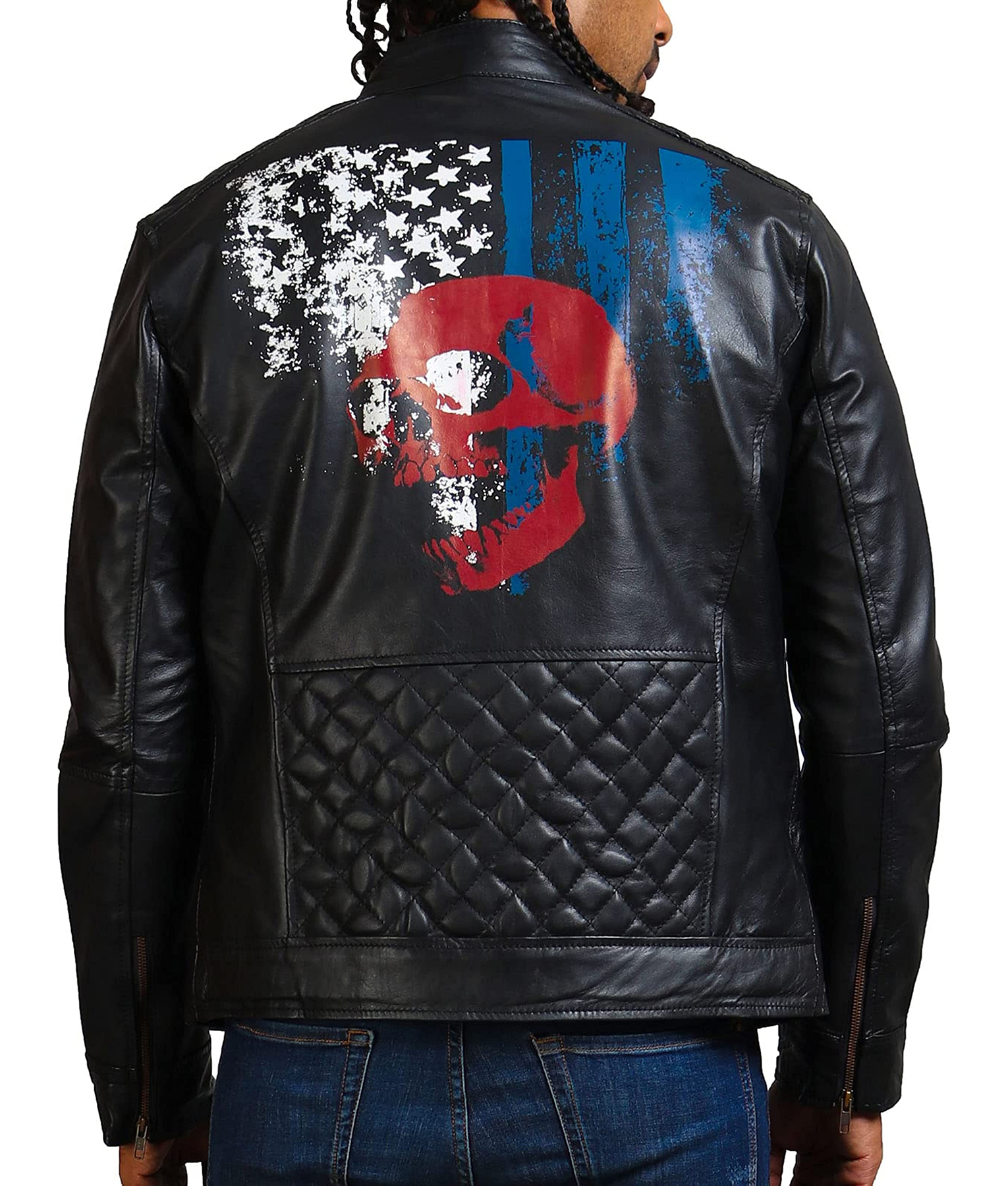 American Flag Skull Biker Leather Jacket | TLC