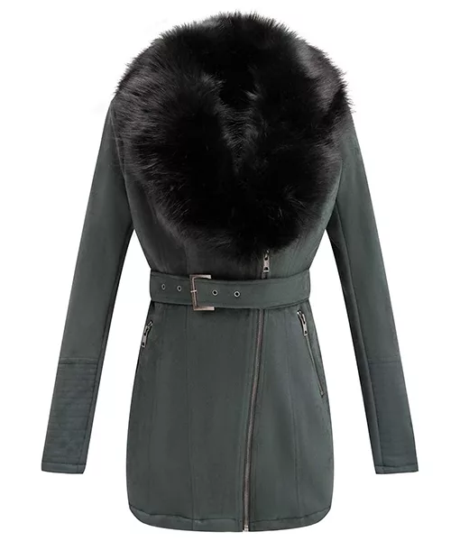 Women's Green Suede Leather Fur Coat | TLC