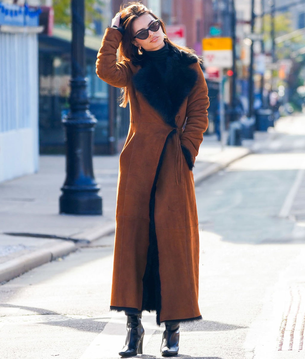 Emily Ratajkowski Street Style Brown Fur Coat | The Leather City