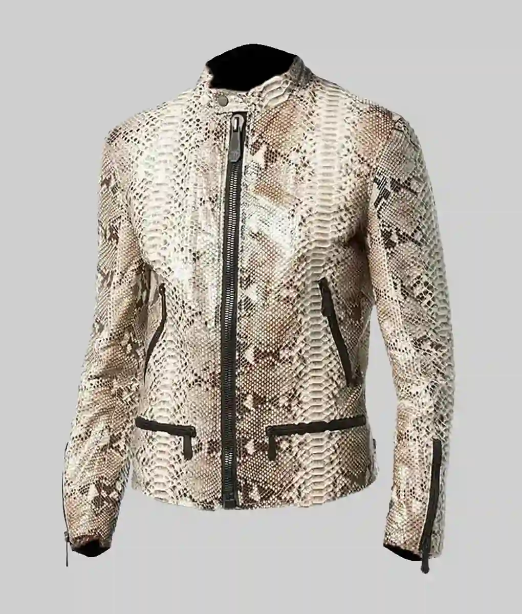 Andrew Tate Leather Snake Pattern Biker Jacket | TLC UK
