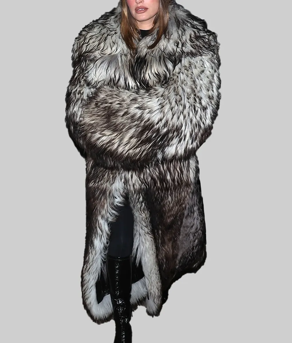 Hailey Bieber Grey Fur Coat - TLC UK