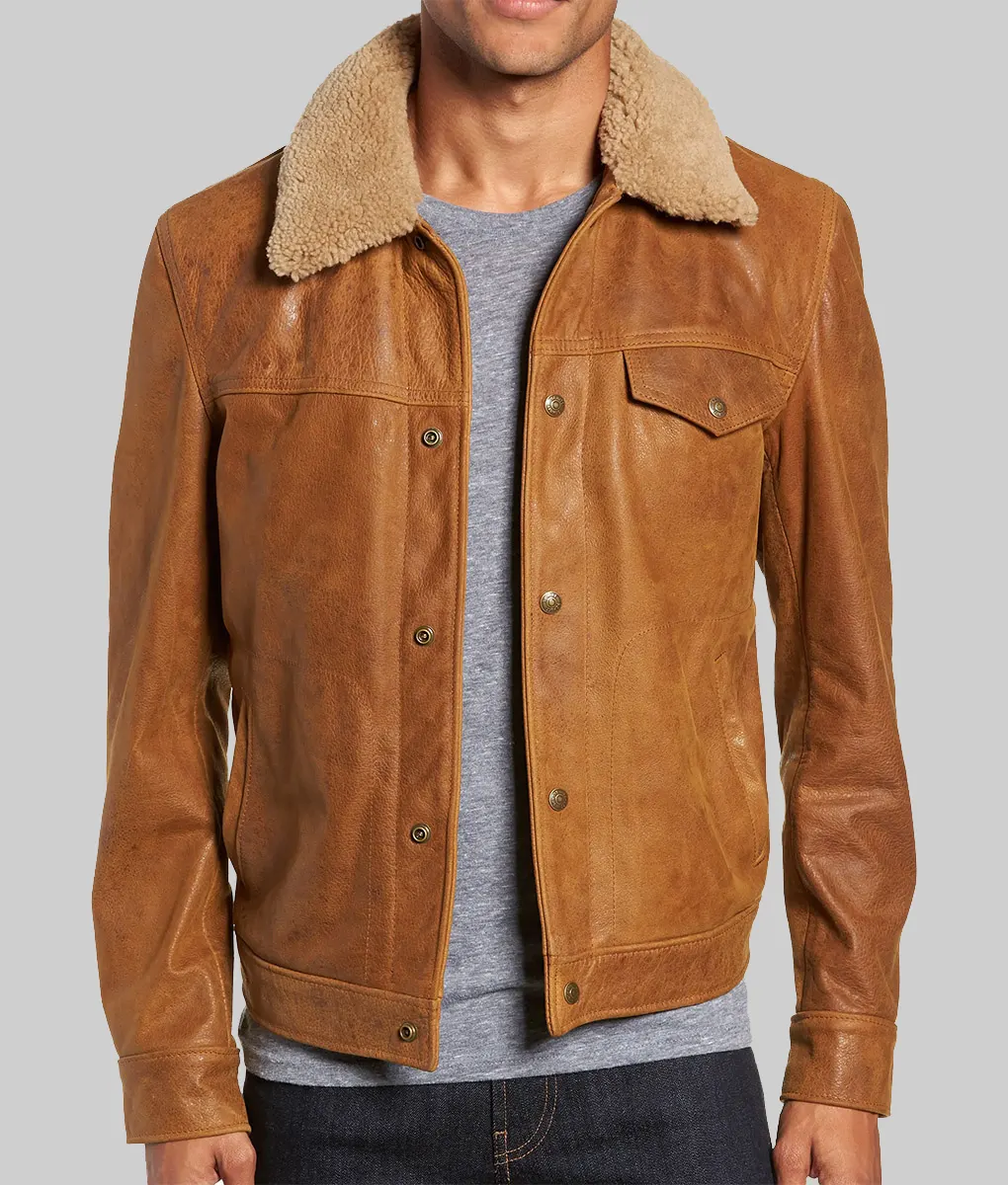 Ian Somerhalder Brown Leather Shearling Jacket - TLC UK