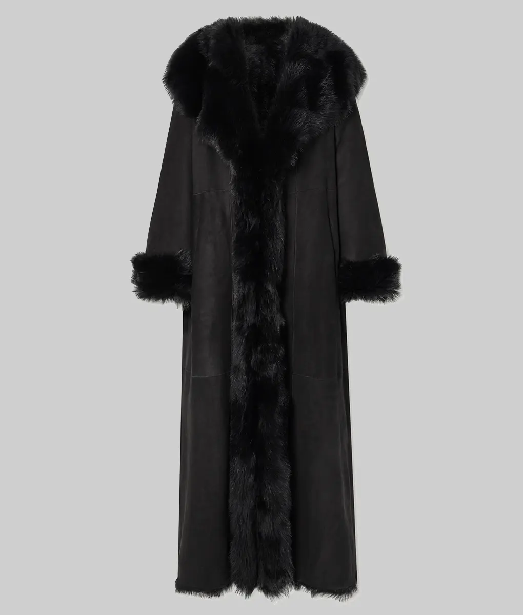 Selena Gomez Black Leather Fur Coat - TLC UK