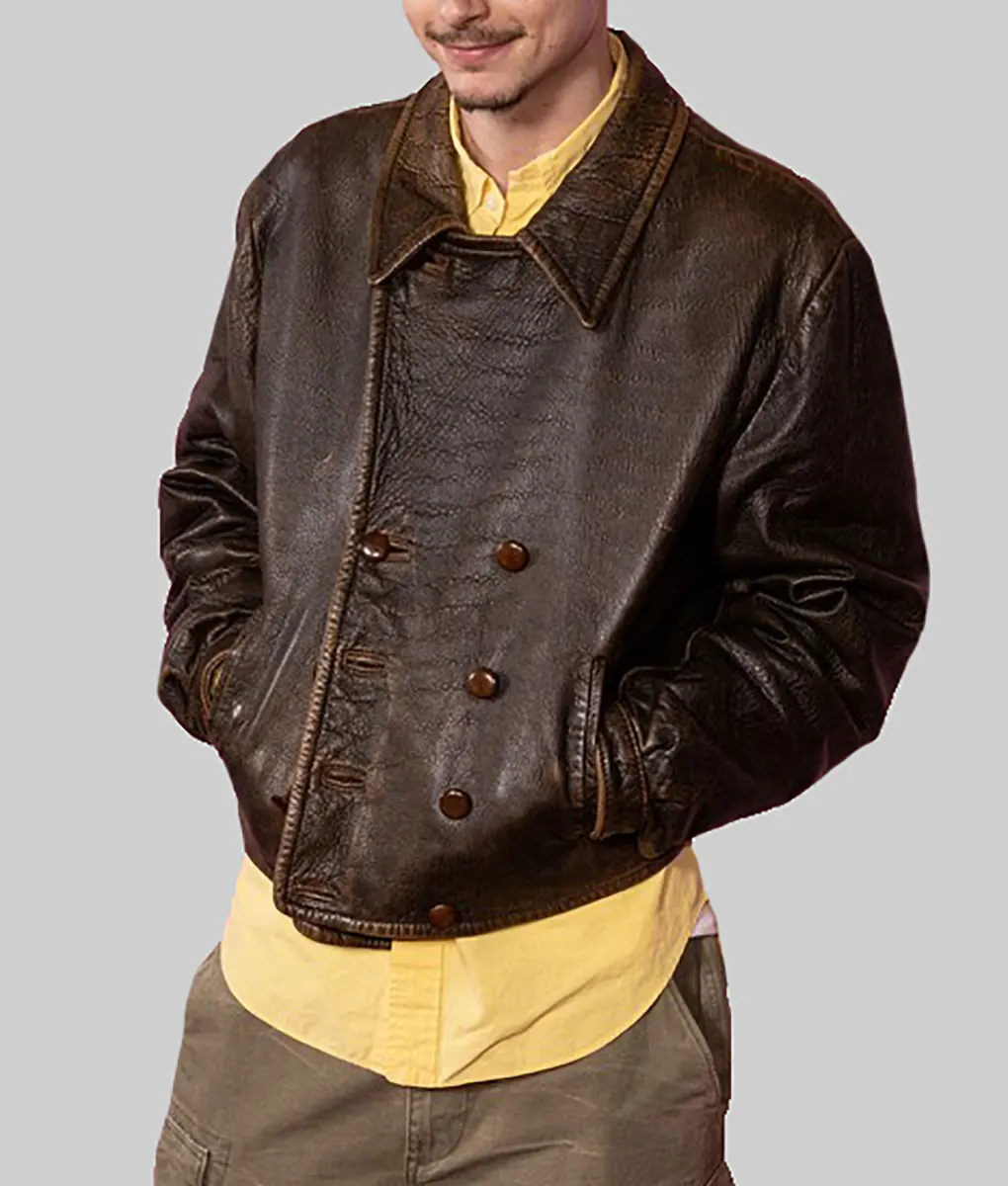 Timothee Chalamet Brown Distressed Leather Jacket | TLC UK