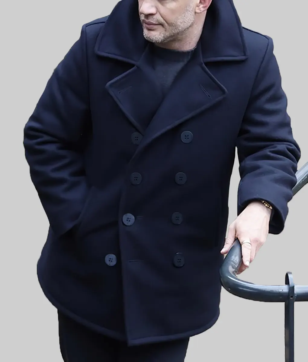 Tom Hardy Navy Blue Wool Pea Coat - TLC UK