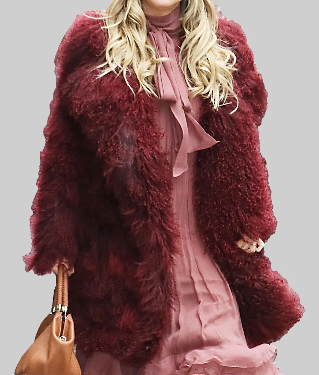 Heidi Klum Maroon Fur Coat | TLC UK