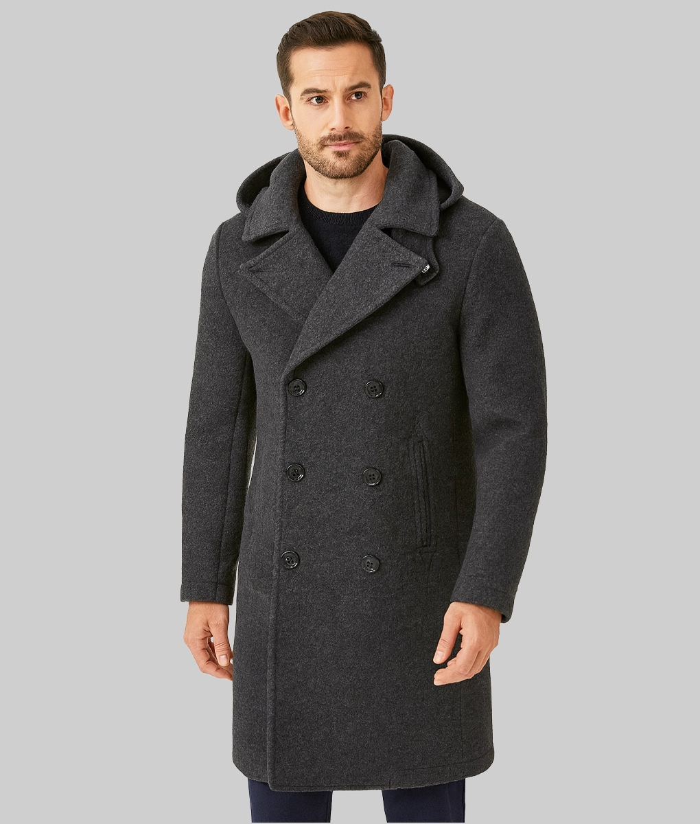 Ernest Men's Grey Hooded Peacoat | TLC